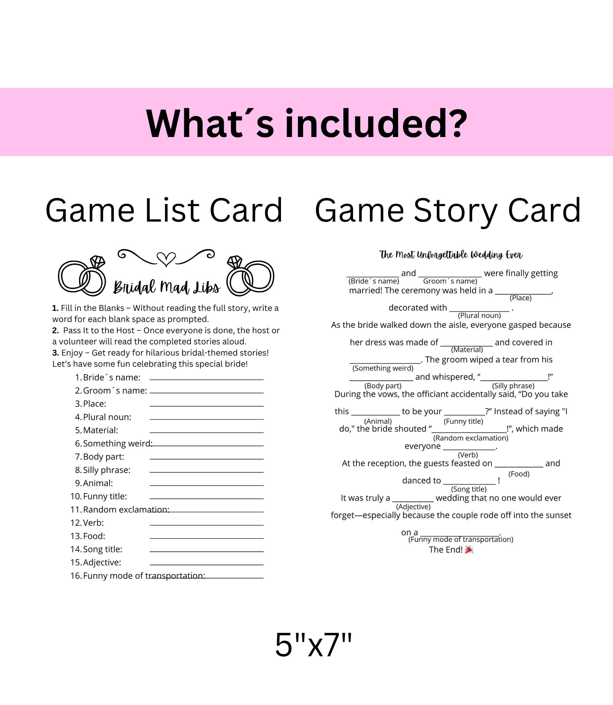 Funny Bridal Shower Mad Libs | Printable Bachelorette Party Game ...