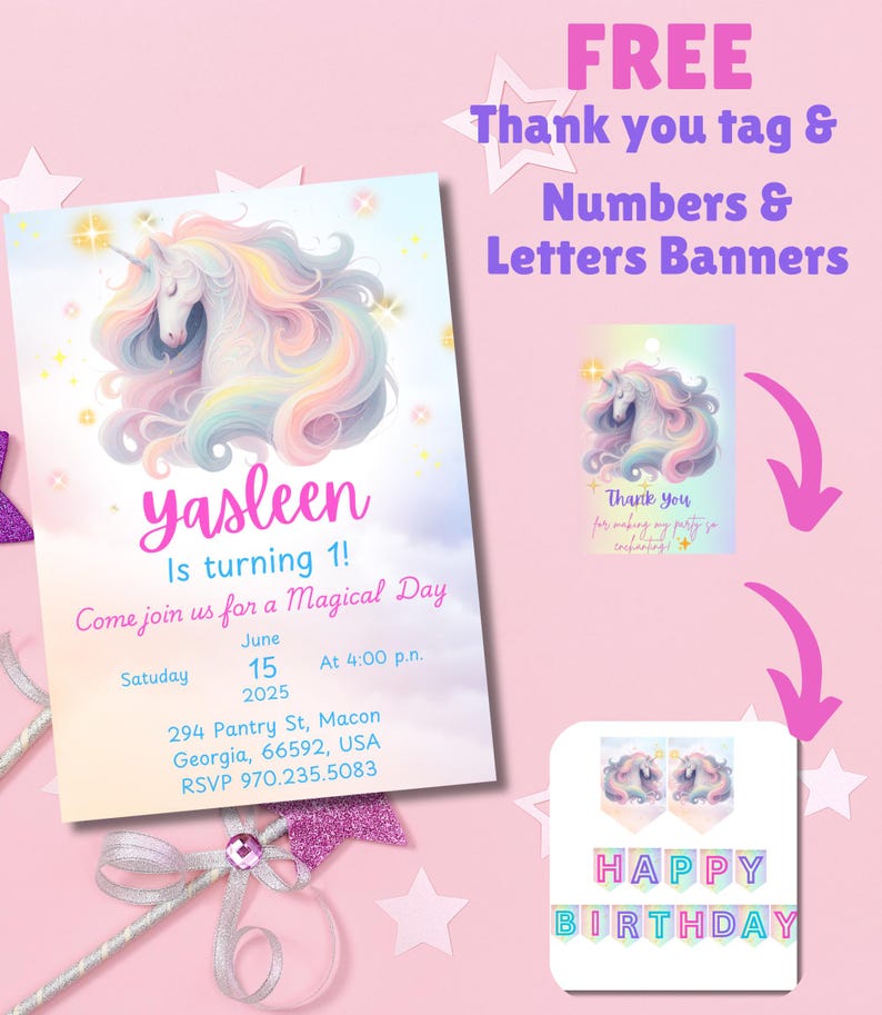 Unicorn Birthday Invitation | Magical Pastel Rainbow Party Invite ...