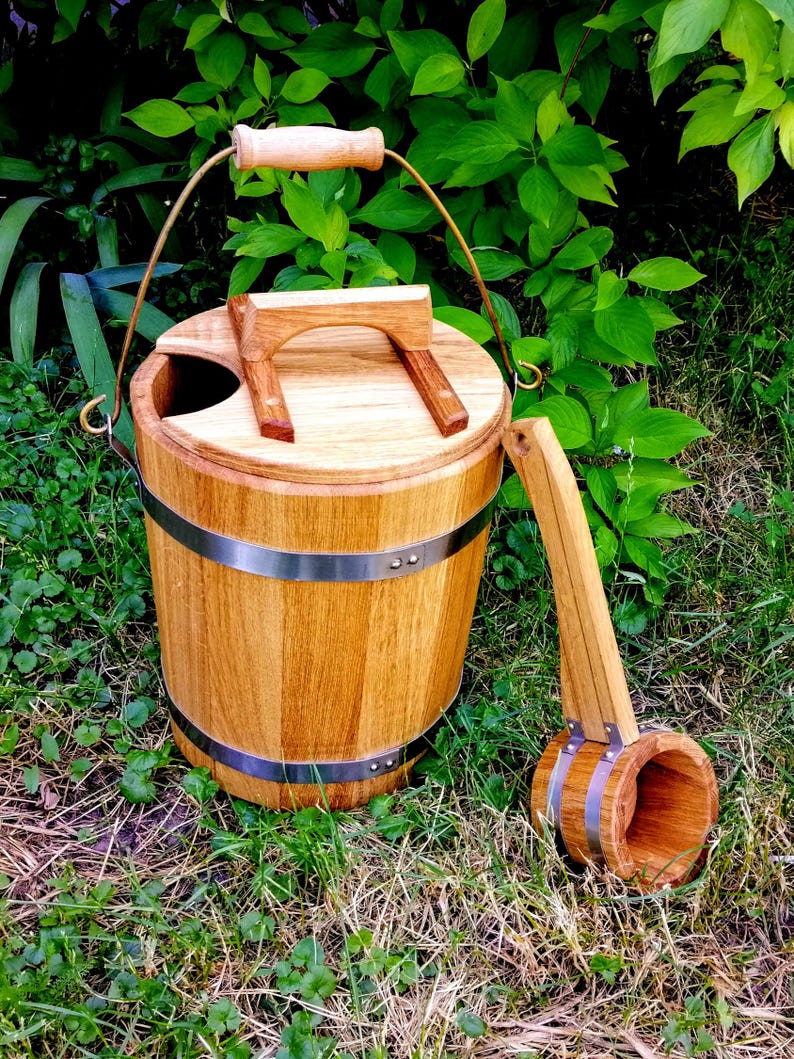 Personalized Oak Bucket 15 L, Wooden Bucket & Scoop, Vintage Wood ...