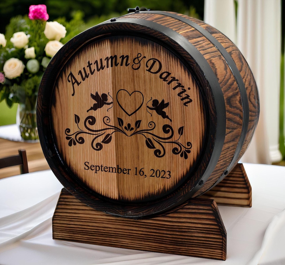 Personalized Wine Barrel Card Box 10L With Lock, Whiskey Barrel Card ...