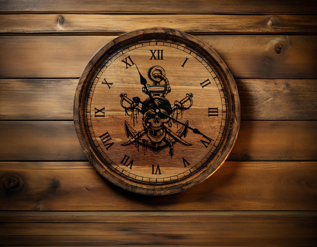 Personalized Pirate Legend Rum Barrel Clock, Customized Rustic Wall ...