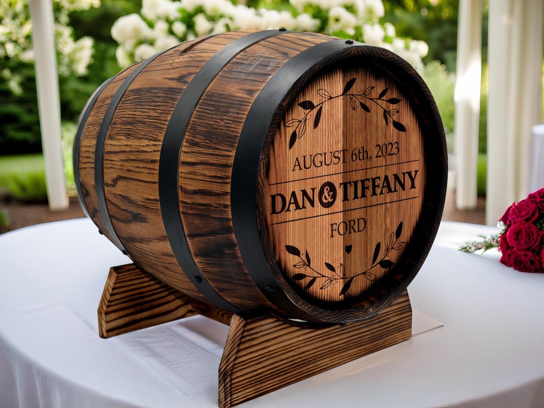Whiskey Barrel Card Holder, Personalized Wine Barrel Card Box 10L With ...