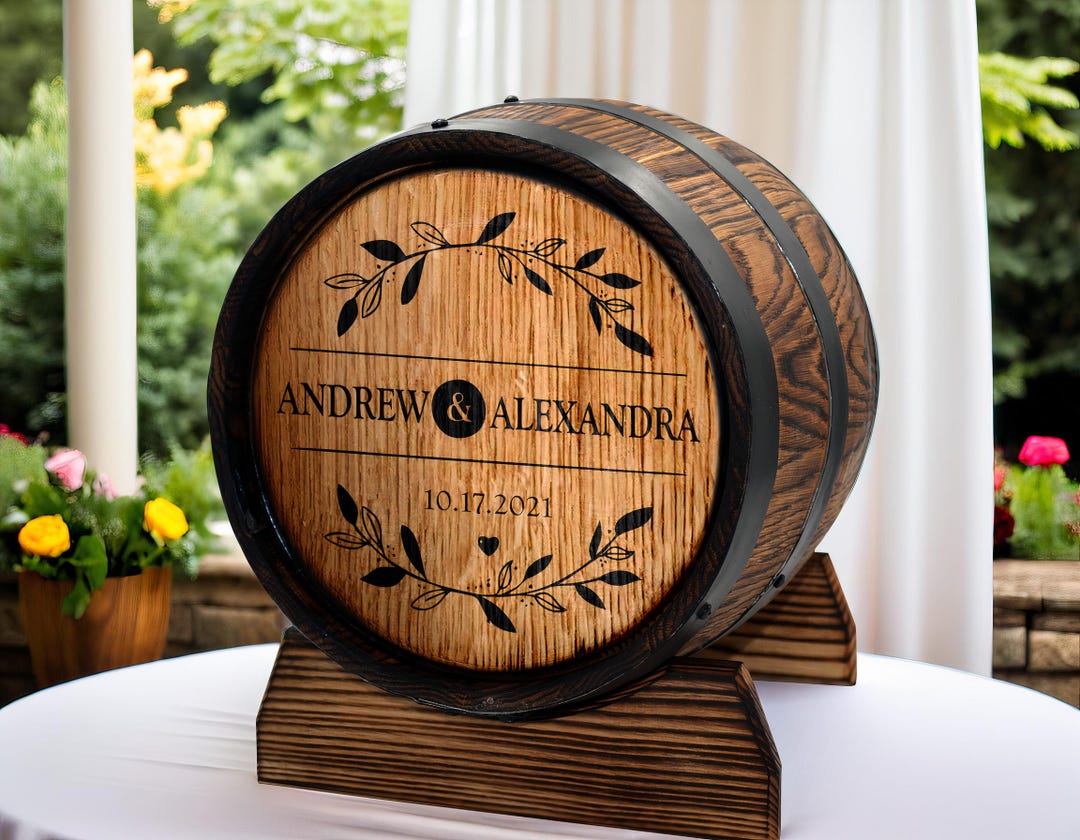 Personalized Whiskey Barrel Card Holder, Rustic Barrel Card Box 10L ...