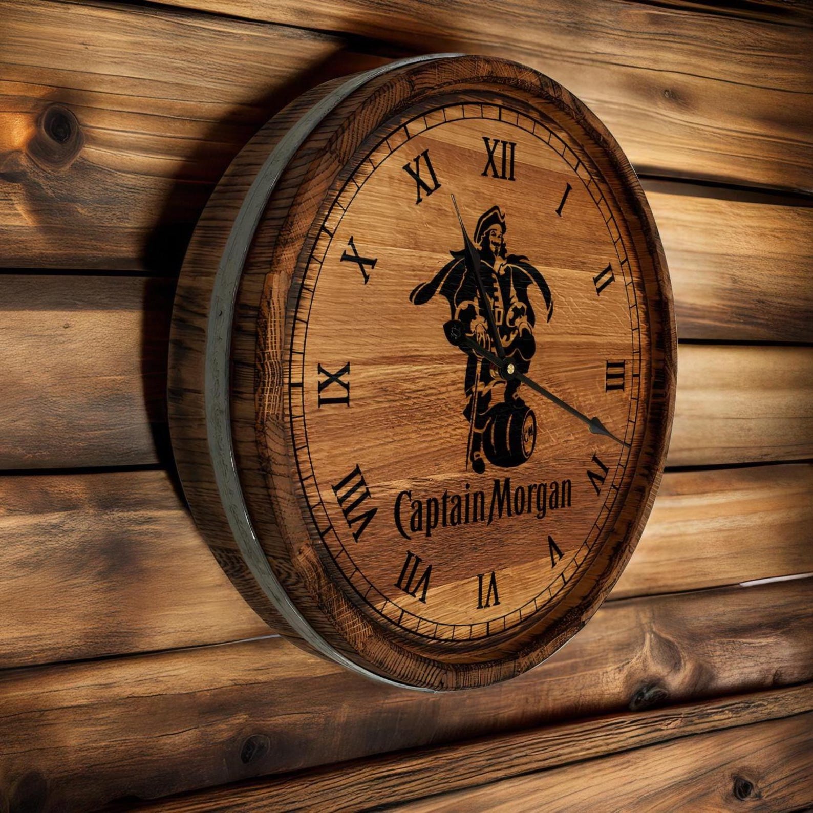 Personalized Whiskey Barrel Clock, Pirate Rum Oak Barrel Head, Vintage ...