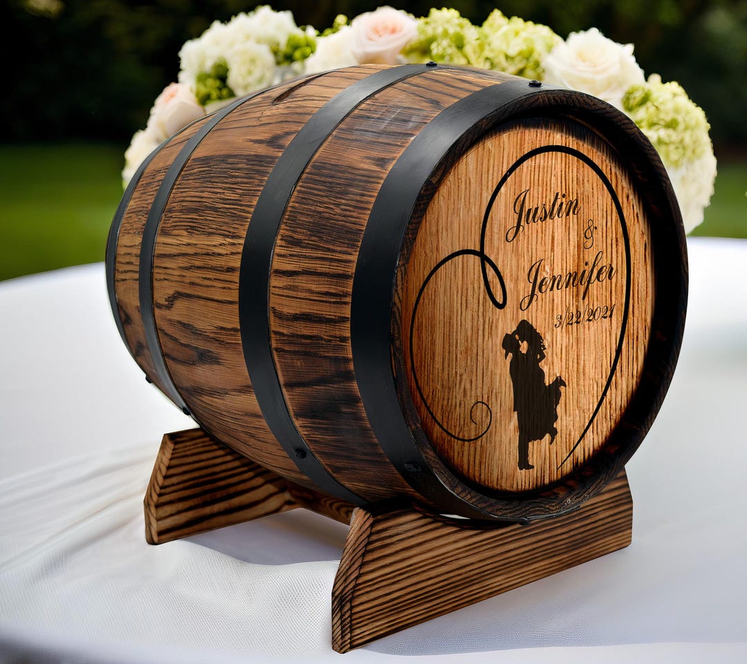 Personalized Whiskey Barrel Card Holder, Wine Barrel Card Box 10L With ...