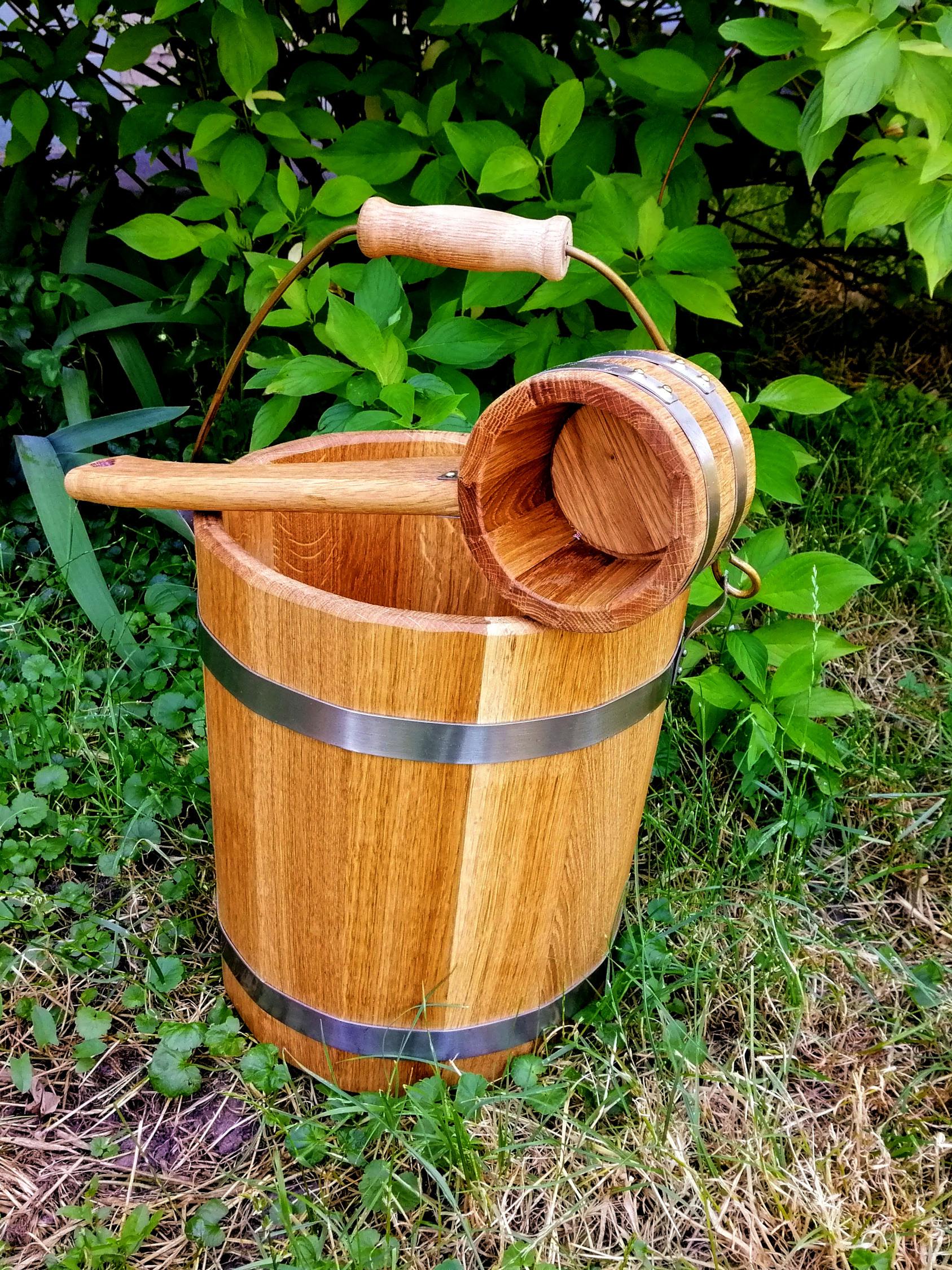 Personalized Oak Bucket 15 L, Wooden Bucket & Scoop, Vintage Wood ...