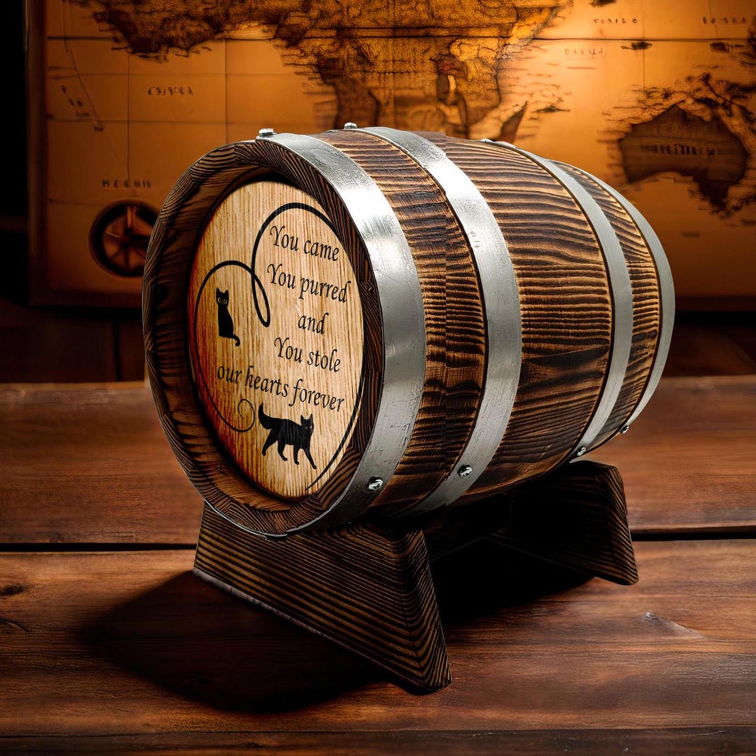 Handcrafted Oak Whiskey Barrel Сat Urn 3L, Сustomized Cremation Dog Urn ...