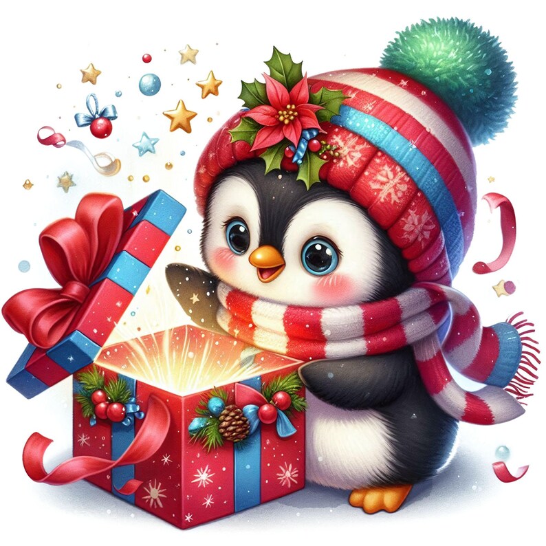 Watercolor Winter Penguin Clipart, Cute Penguin Christmas Png ...