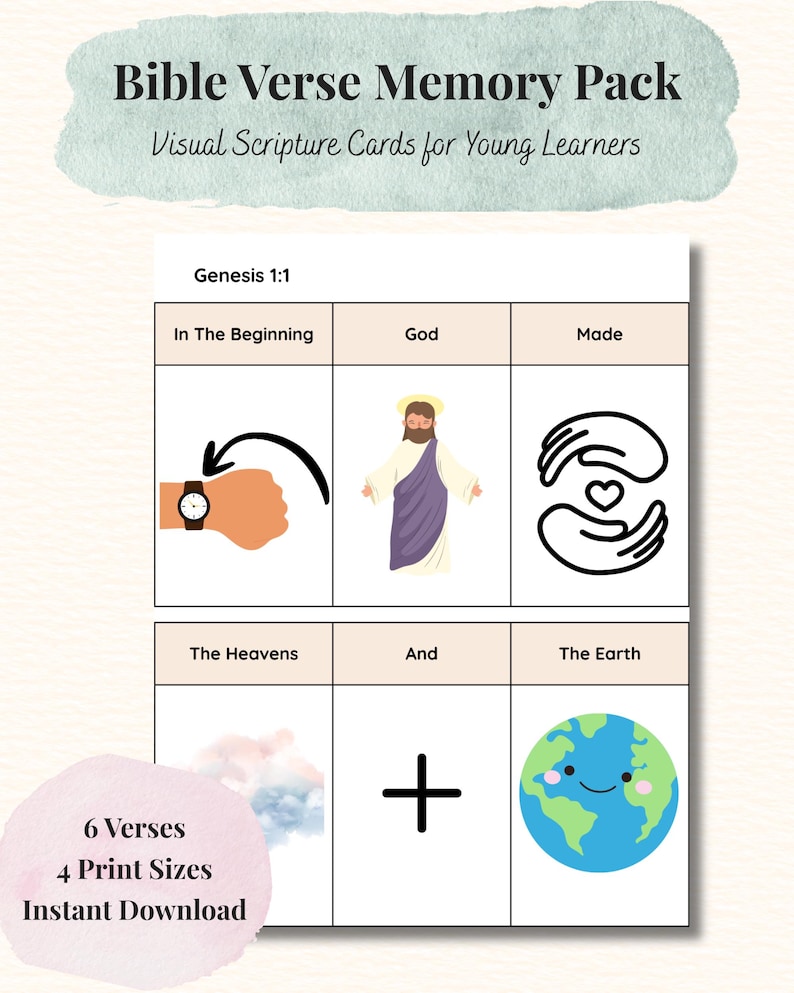 Toddler Bible Verse Cards | Visual Scripture Memory (instant Download ...