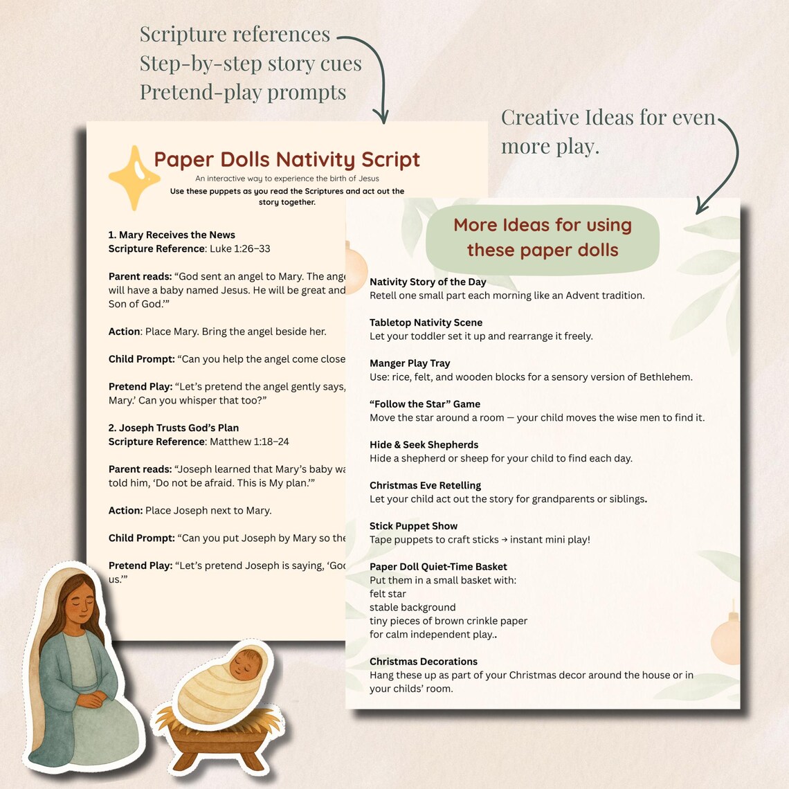 Printable Nativity Paper Dolls | Christmas Bible Story Set | Advent ...