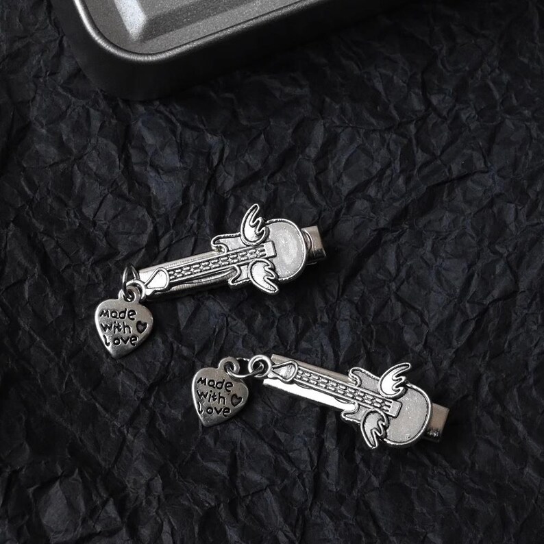 Vintage Y2k Guitar Hair Clips Star Barrettes Antique Silver Hair ...