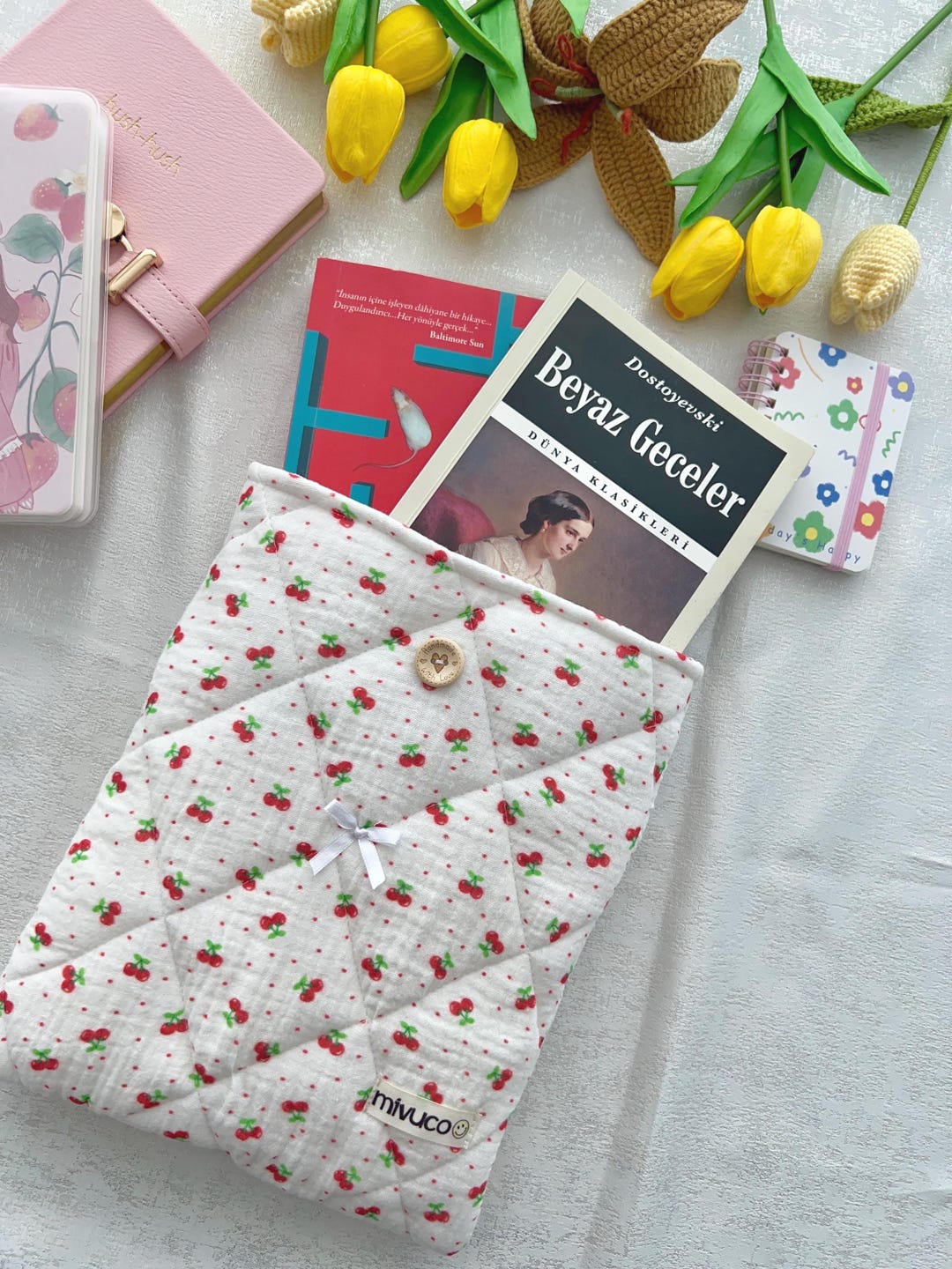 Handmade Cotton Book Sleeve: Padded Book Cover, Kindle Pouch - Etsy UK