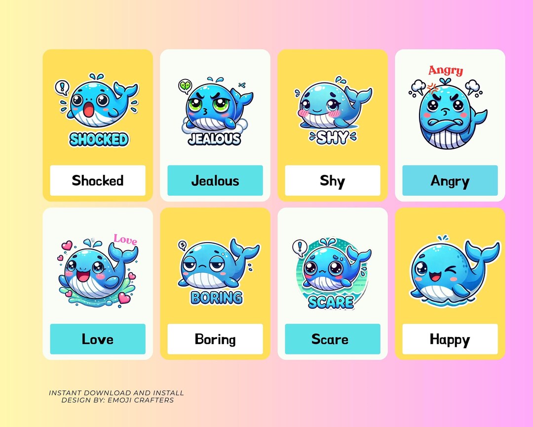 Cute Whale Emotes - Kawaii Whale Emoji Pack - Fun Digital Stickers for ...