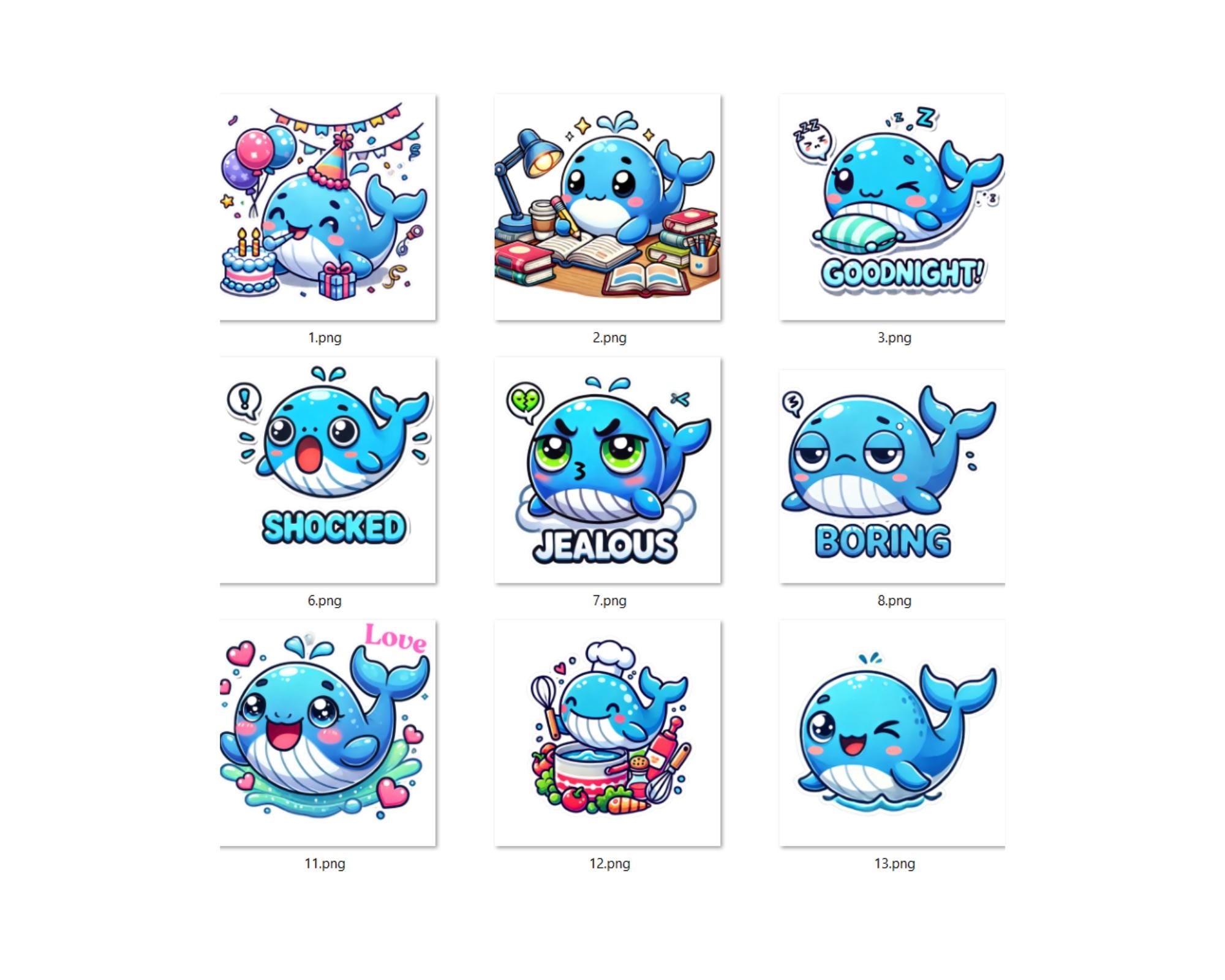 Cute Whale Emotes - Kawaii Whale Emoji Pack - Fun Digital Stickers for ...