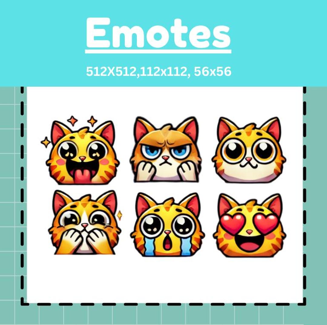 Cute Cat Emotes 6 Pack | Chibi Cat Emotes for Streamer | Kawaii Emoji ...