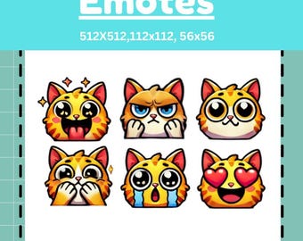 Cute Cat Emotes 6 Pack Chibi Cat Emotes for Streamer Kawaii Emoji Set ...