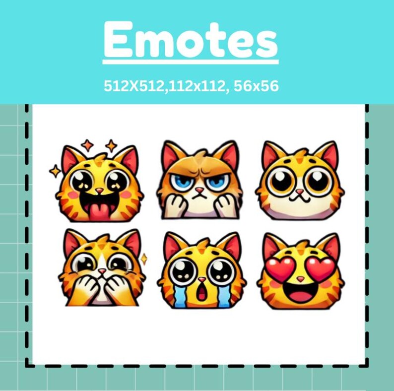 Cute Cat Emotes 6 Pack | Chibi Cat Emotes for Streamer | Kawaii Emoji ...