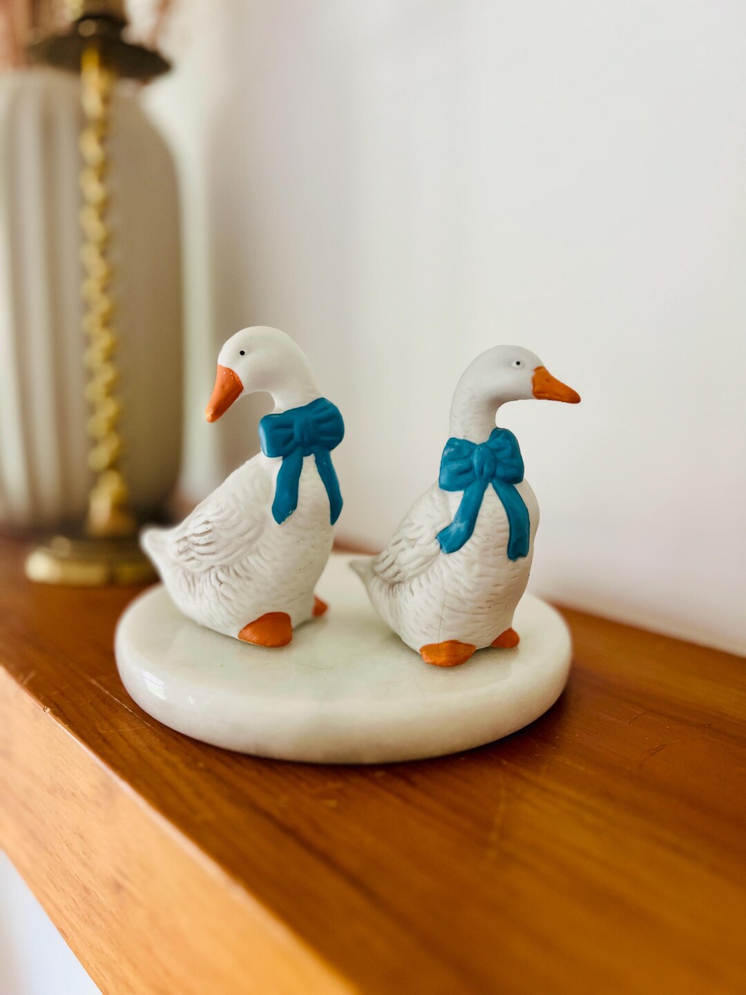Pair of Vintage White Porcelain Geese With Blue Bows - Etsy