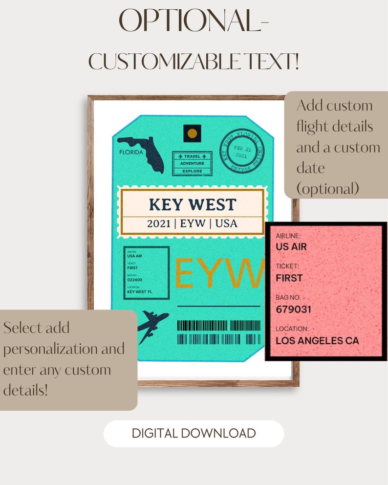 EYW Airport Code Luggage Tag Print | Key West Travel Art | Digital ...
