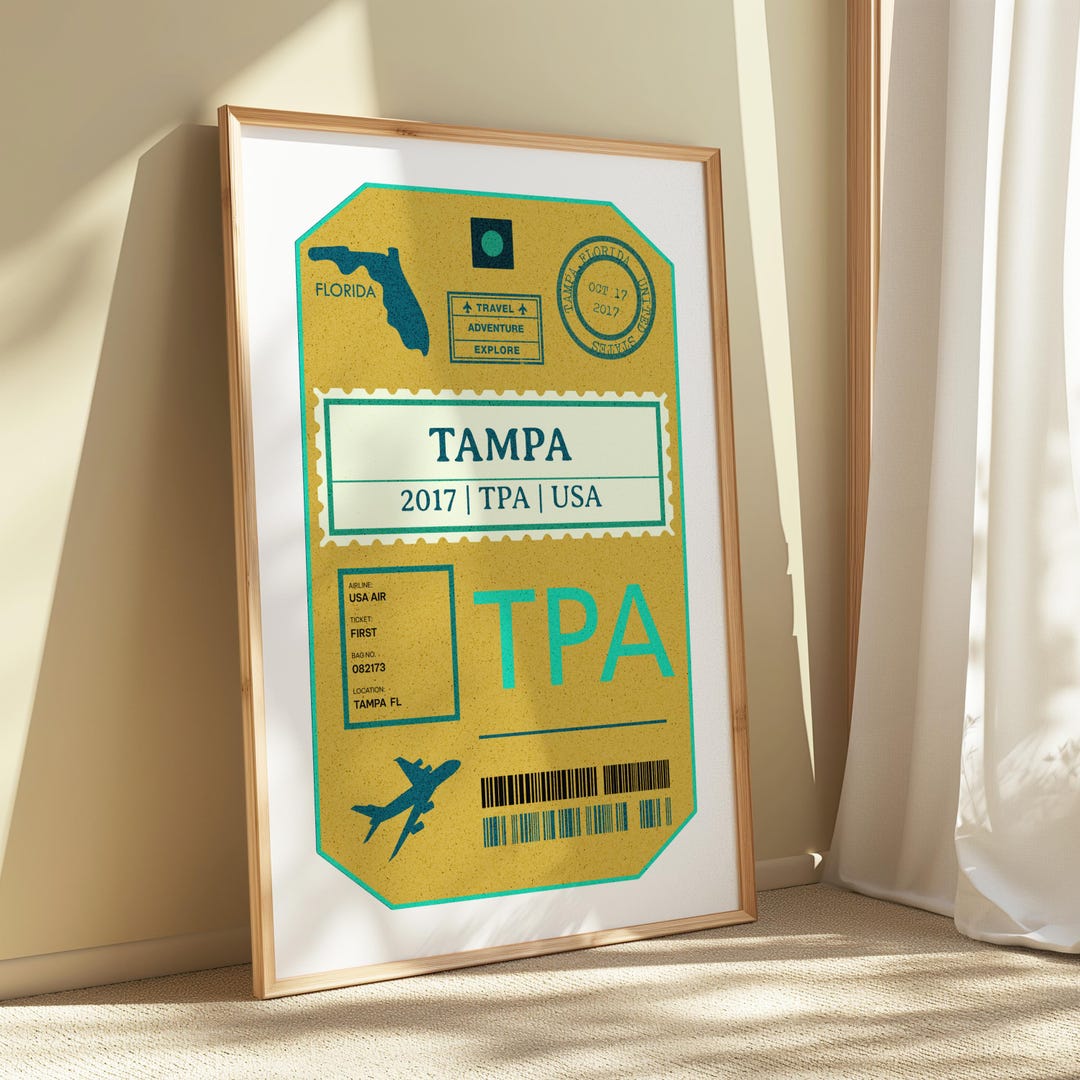 Tampa TPA Airport Print | Retro Luggage Tag Art | Travel Decor Digital ...