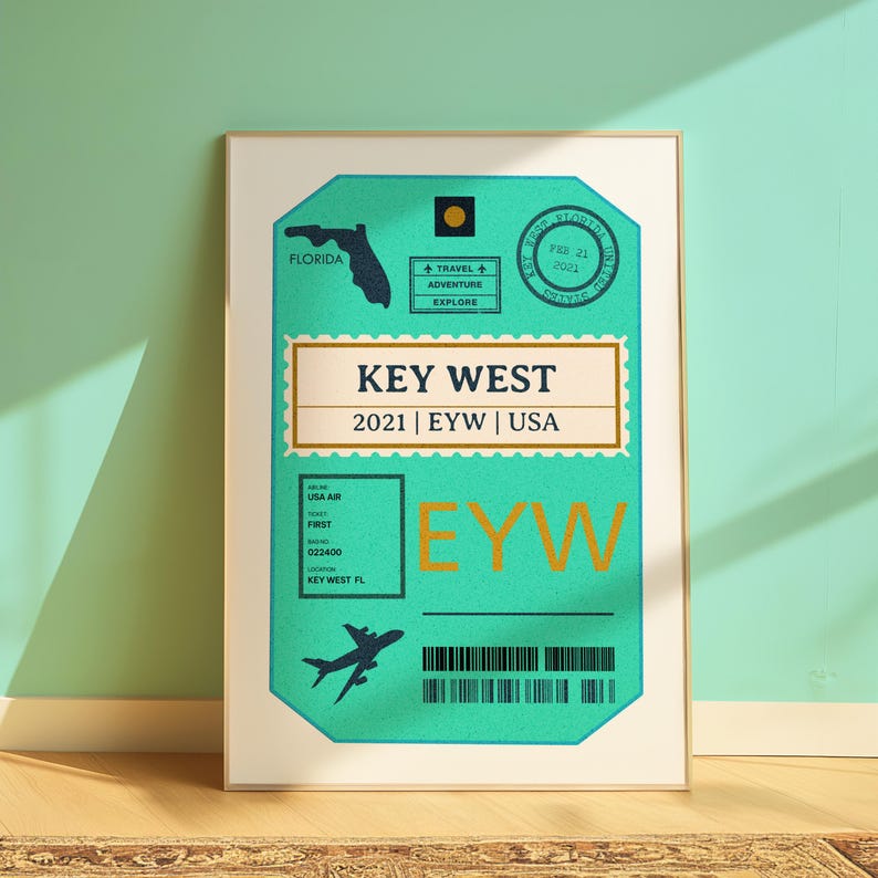 EYW Airport Code Luggage Tag Print | Key West Travel Art | Digital ...