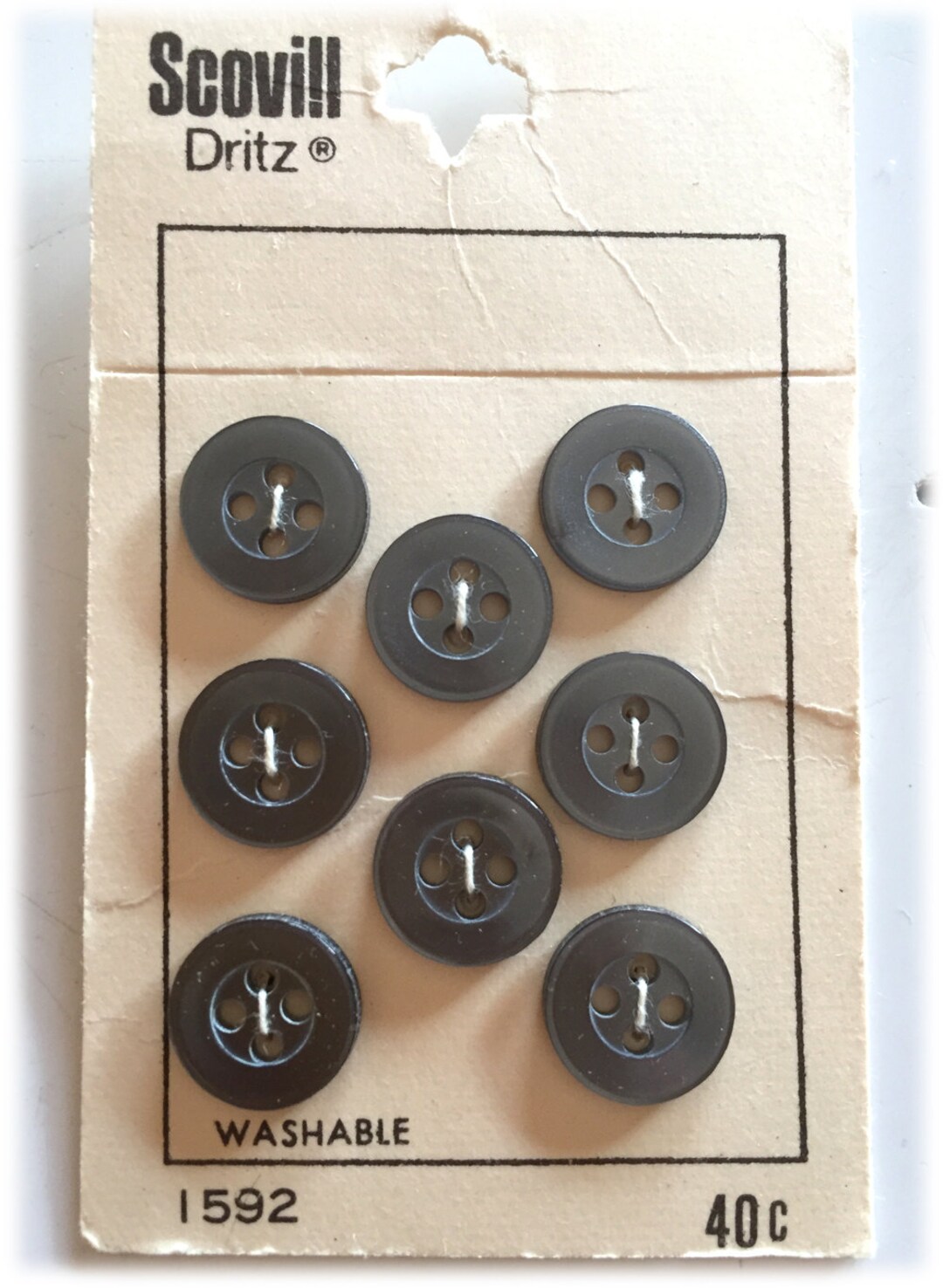 8 Vintage Buttons, Scovill Dritz Buttons, Smoky Gray Buttons, Basic ...