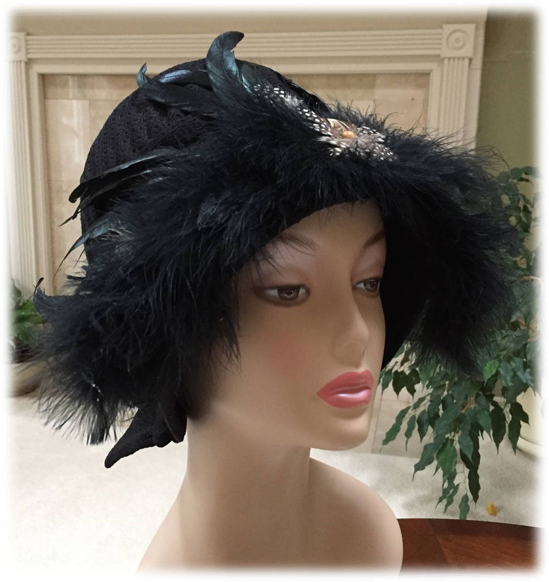 Handmade Ladies Black Amish Bonnet Hat With Feather - Etsy
