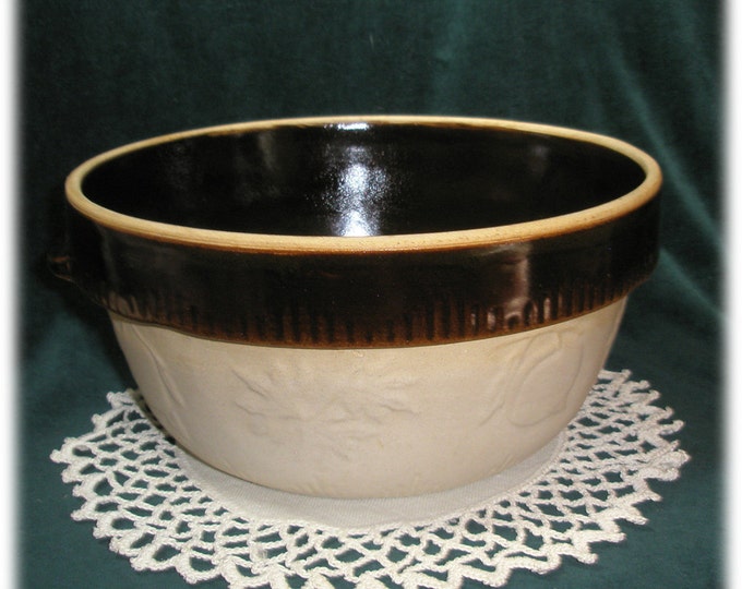 Vintage Mixing Stoneware Bowl Cook-rite Brown Glaze Bisque Relief Motif ...