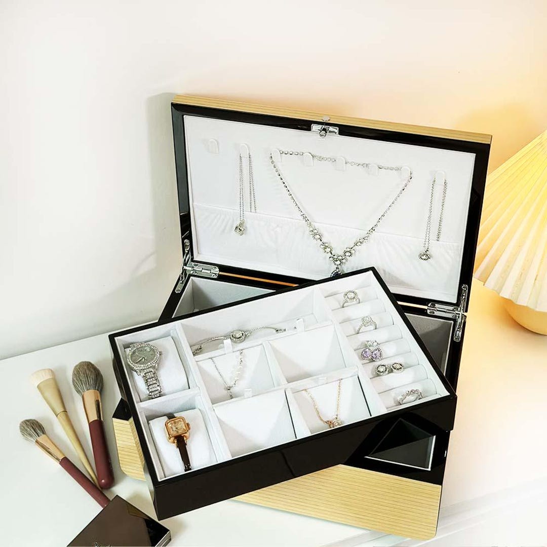 Fingerprint Lock Jewelry Box for Wife, Wood Grain Color High-grade ...