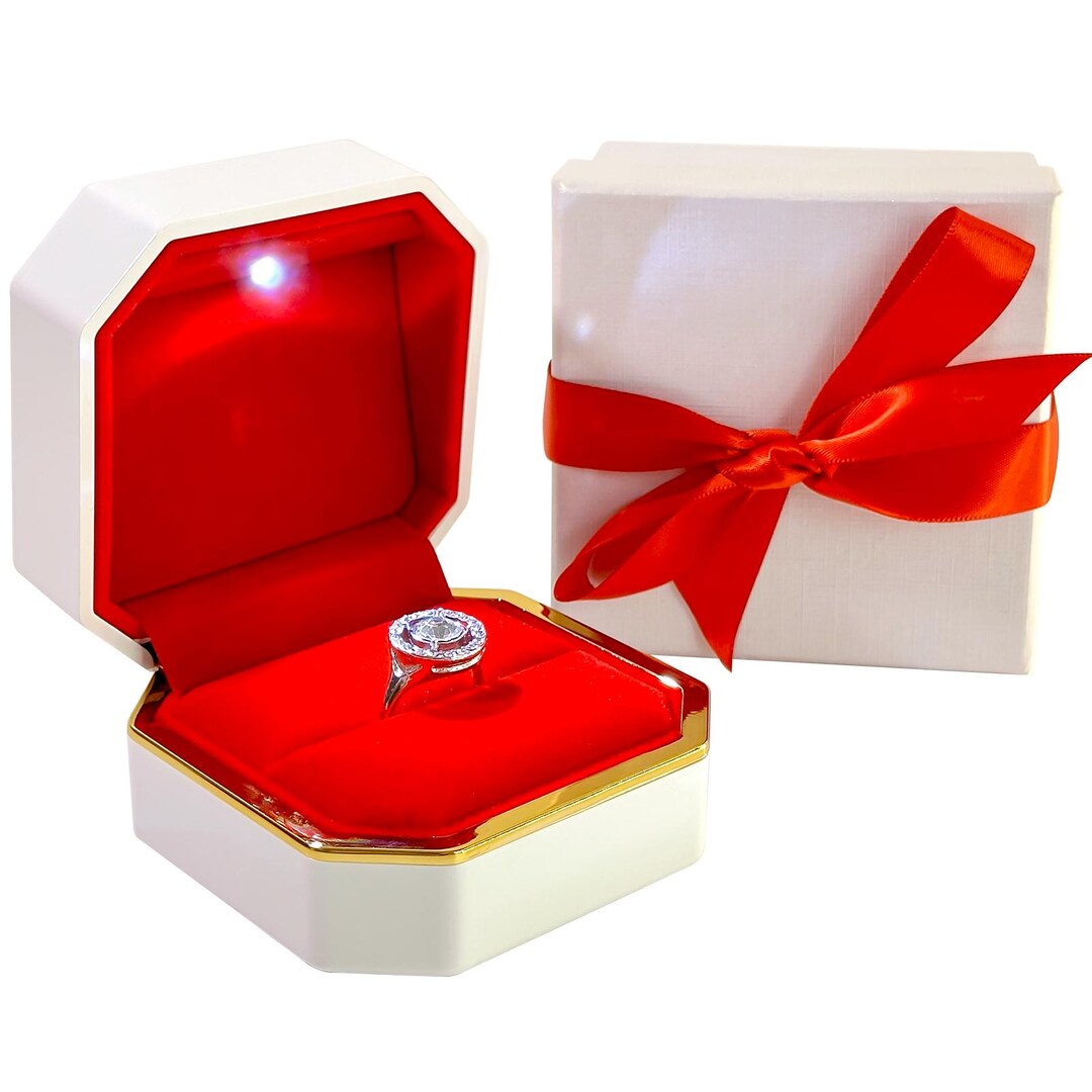 Gift Box for Ring, Ring Box Wedding With LED Light Proposal, Light up ...