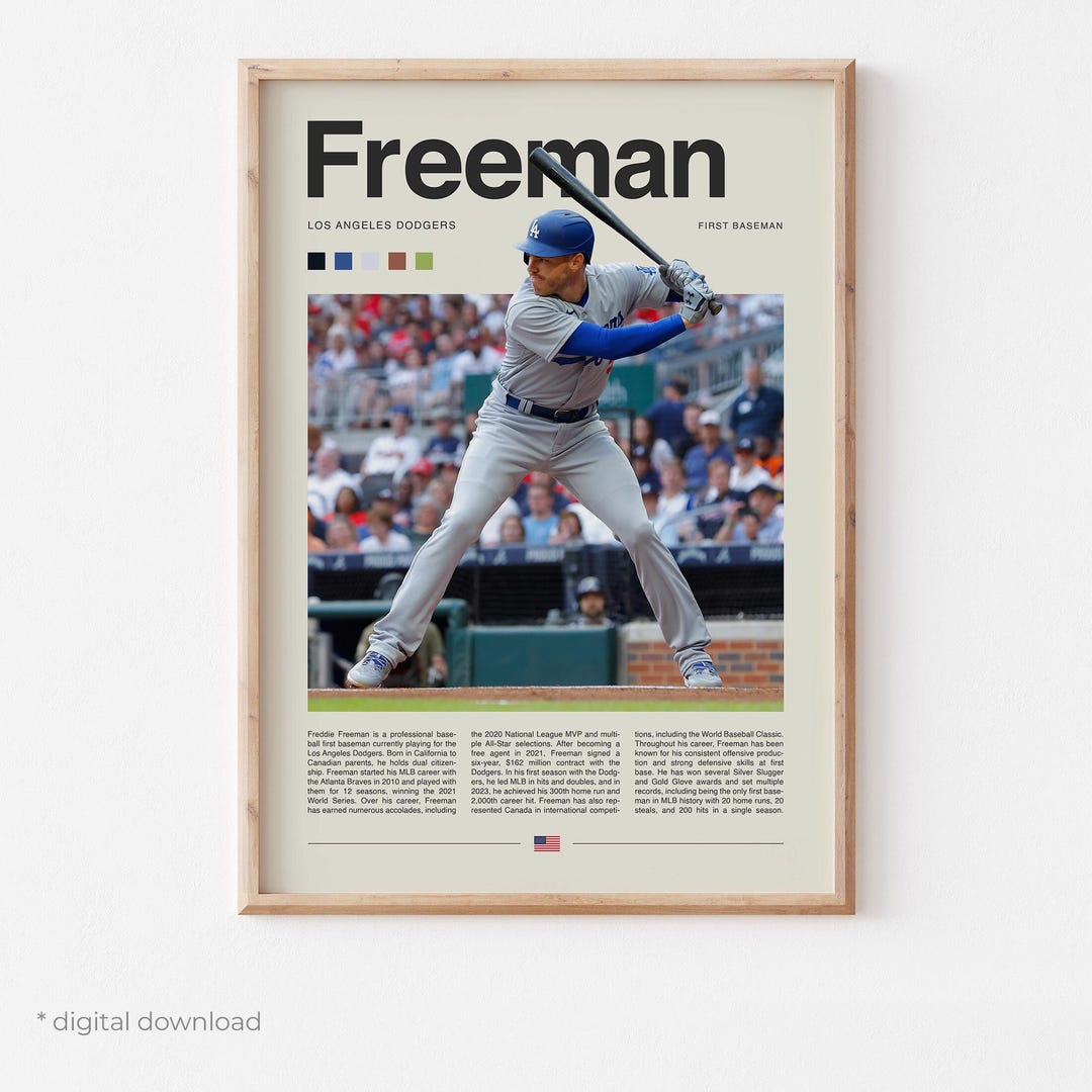 Freddie Freeman Poster – Baseball Poster Art, MLB Poster, Freeman Wall ...