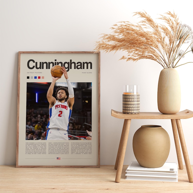 Cade Cunningham Poster, Modern Basketball Star Wall Art for Sports Room ...