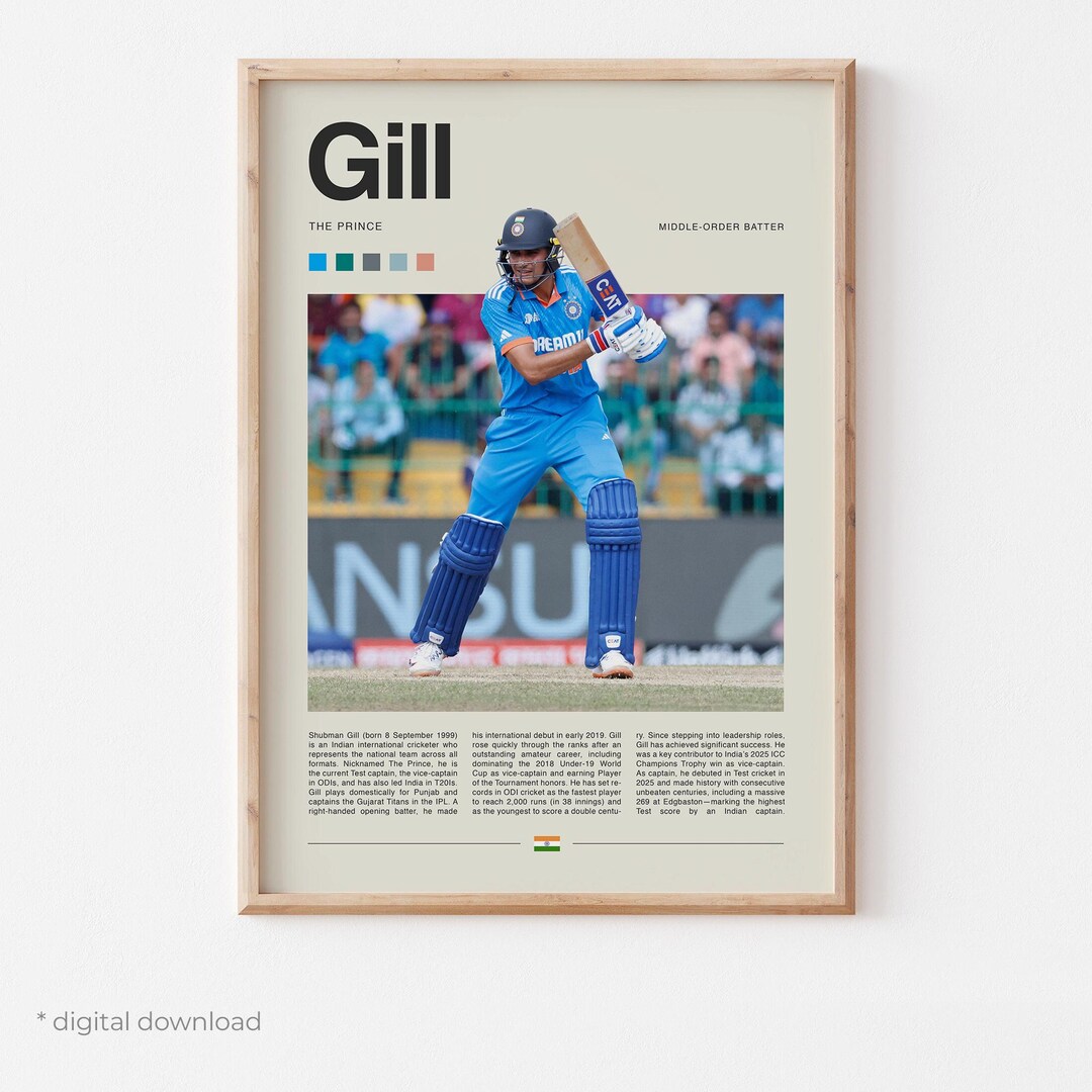 Shubman Gill Poster – Cricket Wall Art Digital Download, High ...