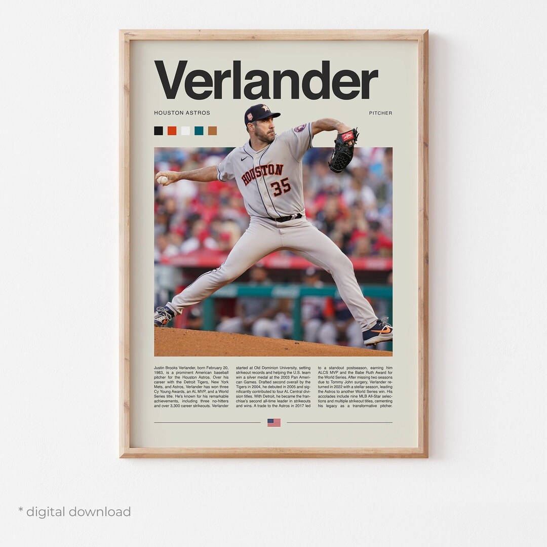 Justin Verlander Poster – Baseball Poster Art, MLB Poster, Verlander ...