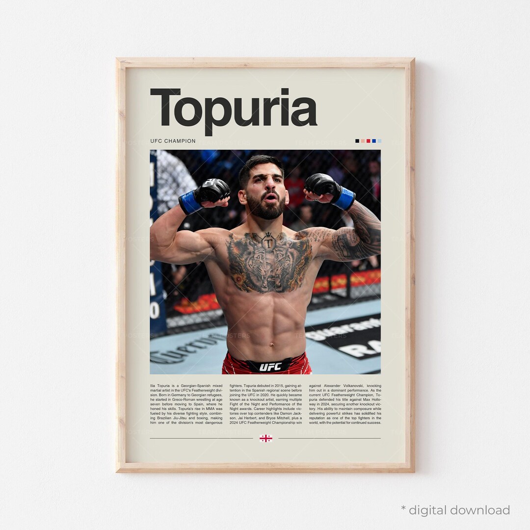 Póster de Ilia Topuria: descarga digital de MMA, arte mural de luchador ...