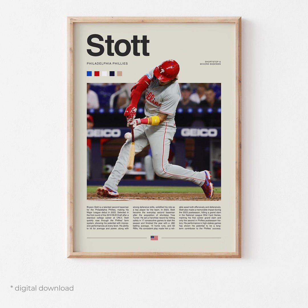 Bryson Stott Poster – Baseball Poster Art, MLB Poster, Stott Wall Art ...