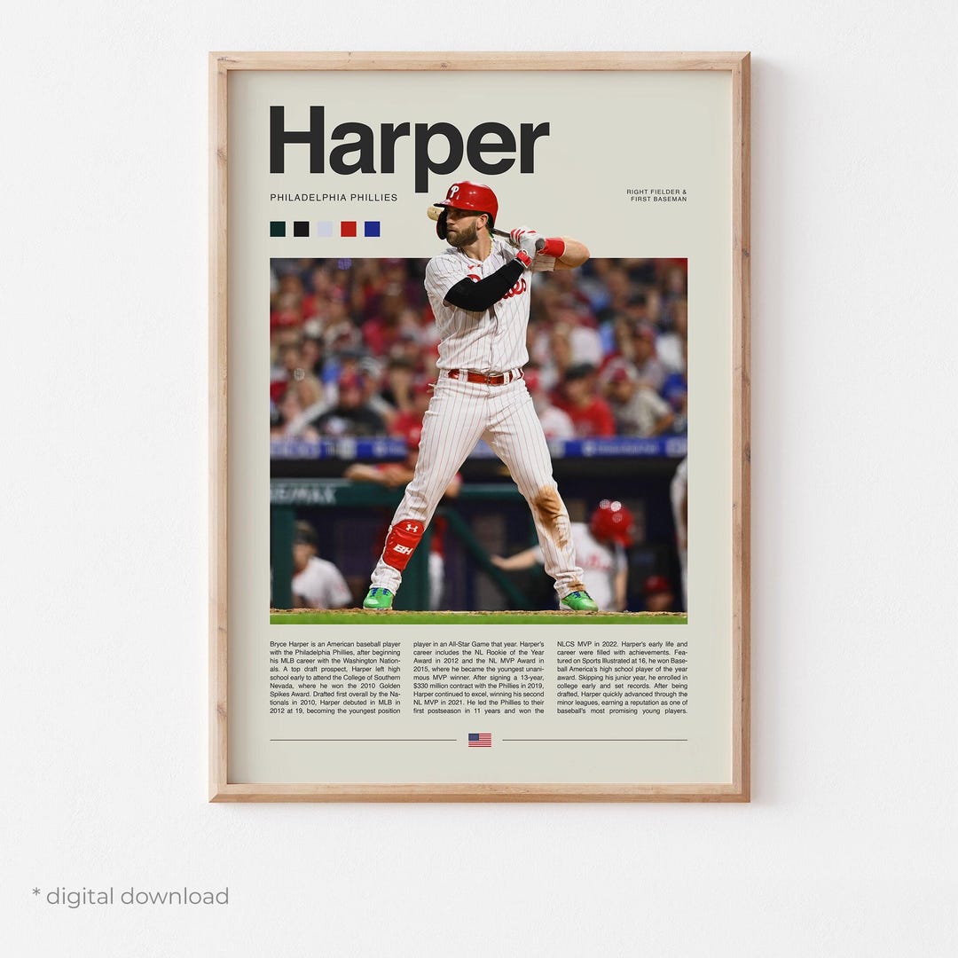 Bryce Harper Poster – Baseball Poster Art, MLB Poster, Harper Wall Art ...