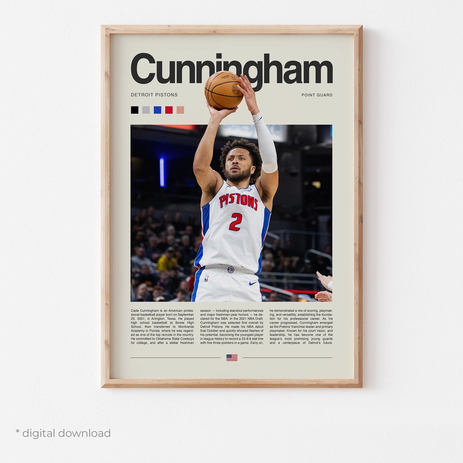 Cade Cunningham Poster, Modern Basketball Star Wall Art for Sports Room ...