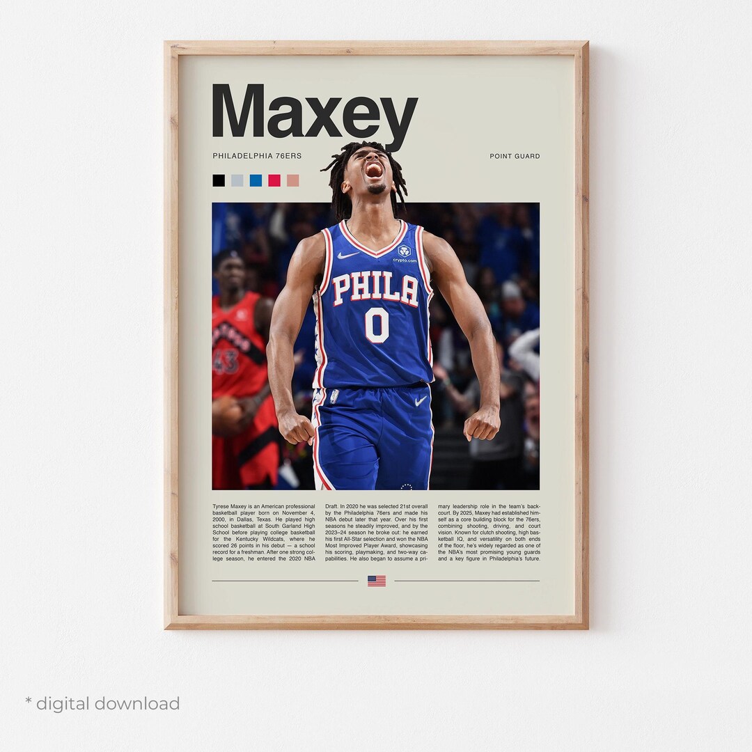 Tyrese Maxey Poster, Basketball Wall Art for Fans and Game Room Decor ...