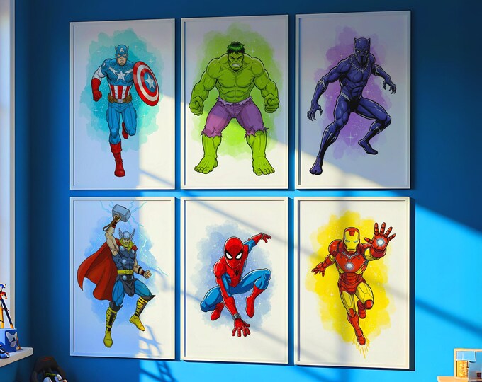 Set of 6 Superhero Wall Art - Nursery Prints, Wall Art, Superhero Kids ...