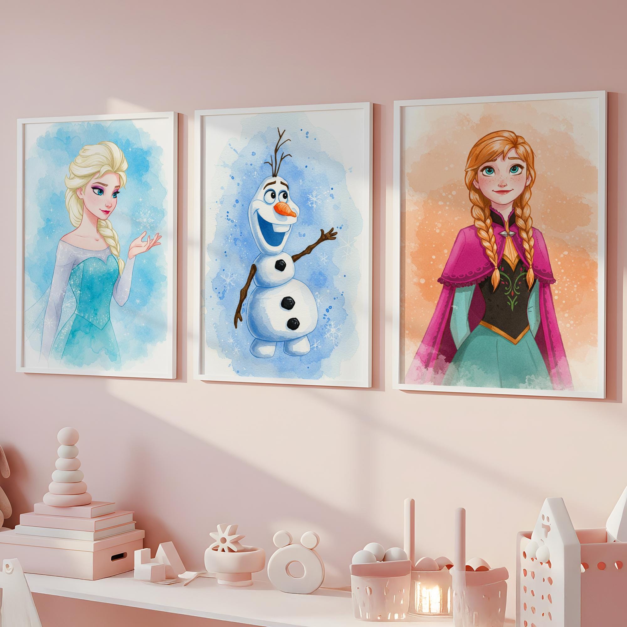 Set of 3 Frozen Watercolor Wall Art Prints: Elsa, Anna, Olaf (digital ...
