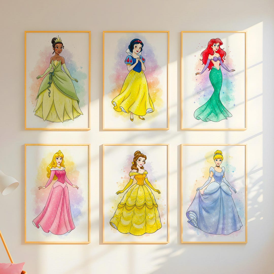 Princess Set of 12 Watercolor Wall Art, Princess Poster, Nursery ...