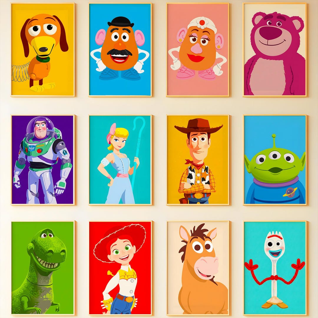 Set of 13 Toy Story Illustration Wall Art, Printable Toy Story Wall ...