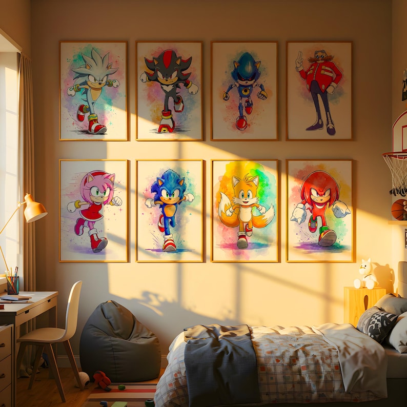 Sonic the Hedgehog Set of 13 Watercolor Wall Art, Game Poster Printable ...