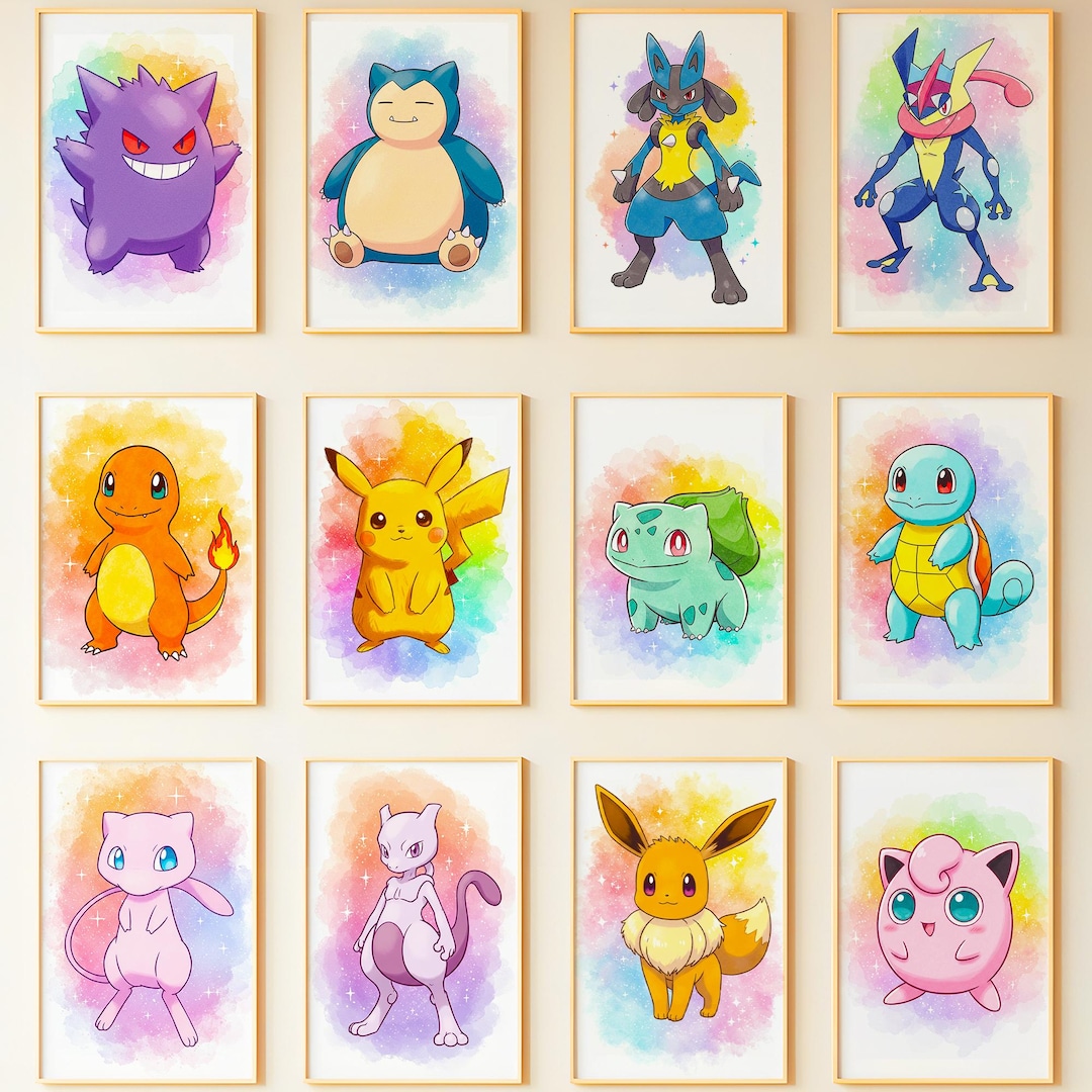 Pokémon Set of 16 Watercolor Wall Art, Printable Poster for Kids ...