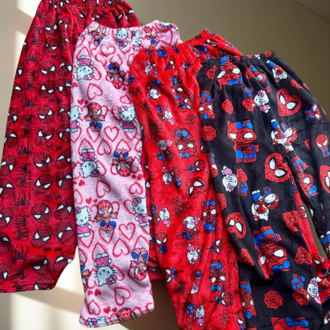 Hello Kitty X Spiderman Fluffy Pajamas, Matching Couple Pjs, Cute ...