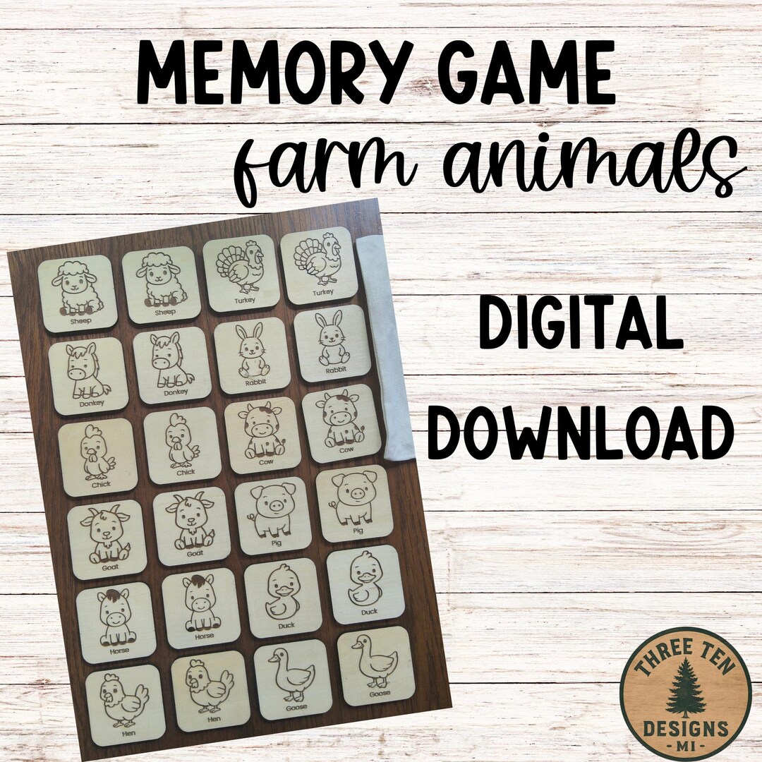 DIGITAL Farm Animals Memory Game SVG, Matching, Gift for Toddler ...