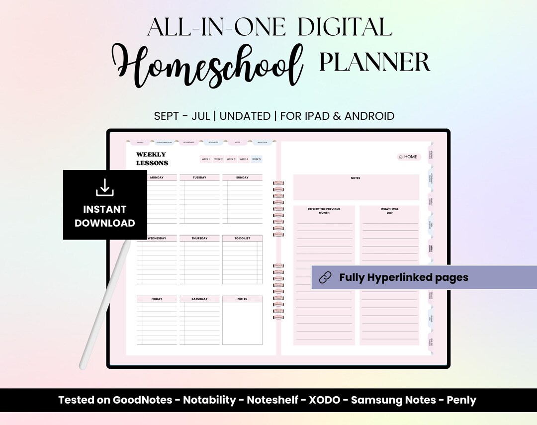 Undated Homeschool Planner 2025-2026 for Goodnotes, Homeschooling ...