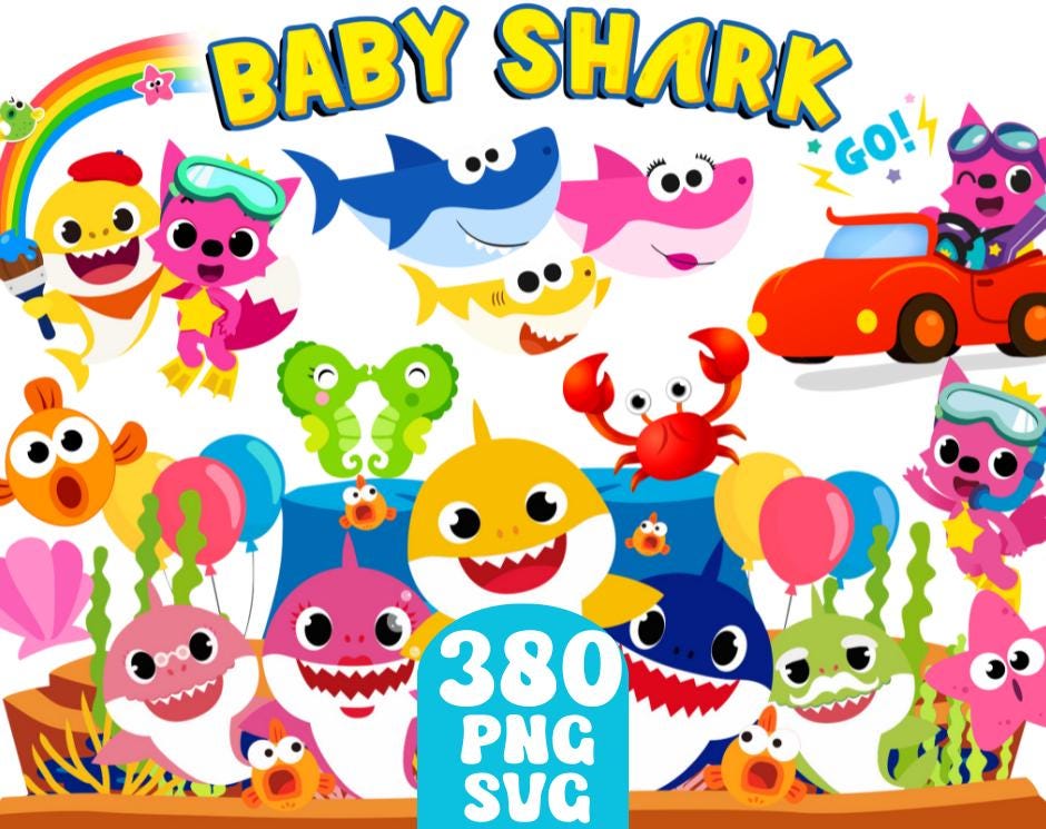 Baby Shark PNG Bundle, Baby Shark SVG, Cute Shark Clipart, Baby Shark ...