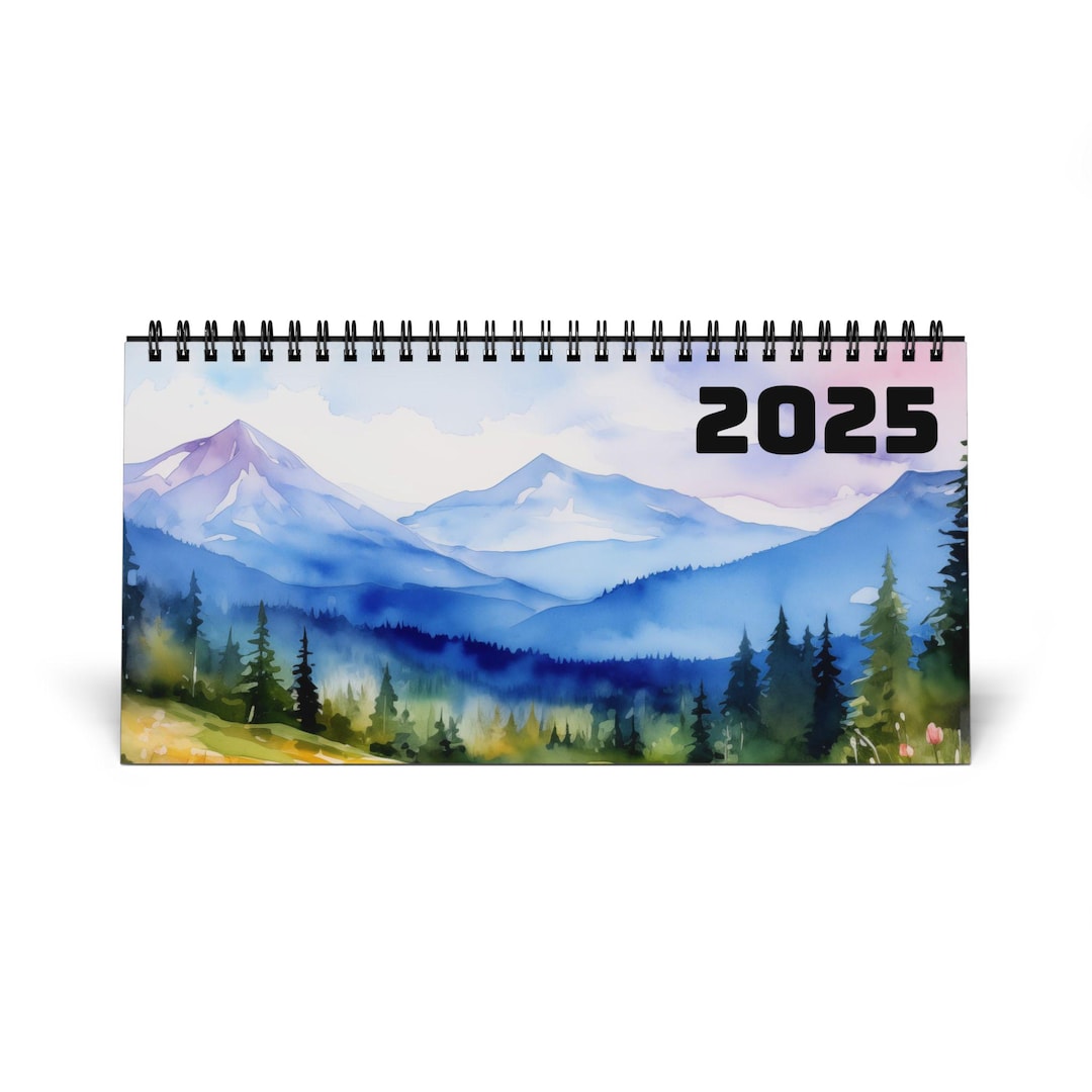 2025 Watercolor Landscape Mountains, Desk Calendar, Beautiful Calendar ...
